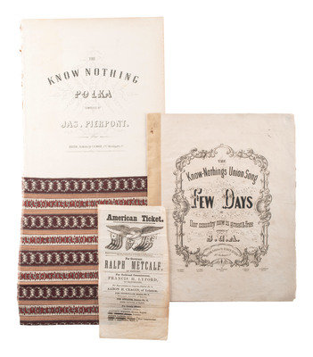 [POLITICS IN AMERICA - KNOW NOTHING PARTY]. A ballot, fabric, and sheet ...