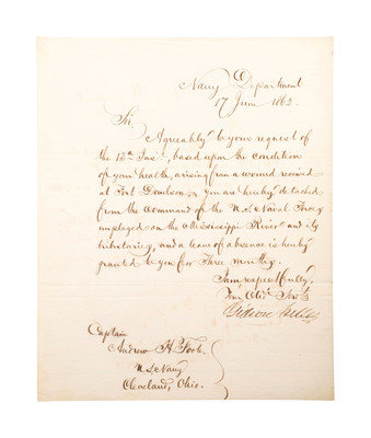 [CIVIL WAR - NAVY]. A group of 3 documents related to Captain Andrew ...
