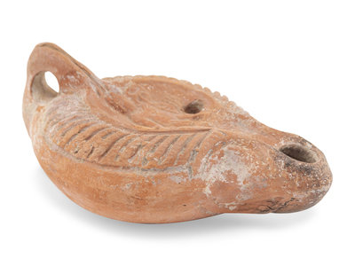 A Roman Terracotta Discus Lamp Depicting the God Hermes Lot 197