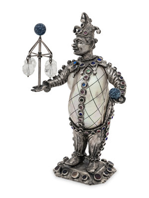 A German Silver and Jewel-Mounted Shell Figure of a Jester Lot 283