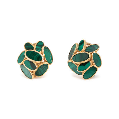 YELLOW GOLD AND MALACHITE EARCLIPS Lot 185
