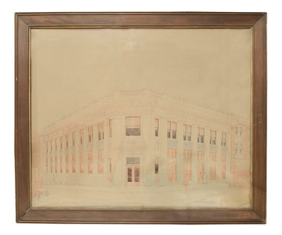 A Hand Rendered Presentation Drawing of the Lake View State Bank ...