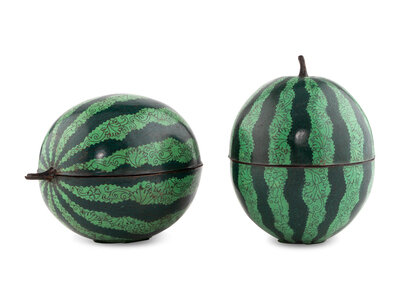 A Pair of Cloisonné Watermelon Form Containers Lot 281