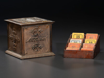 A National Cash Register Embossed Brass and Glass Ticket Receipt Box Lot 33