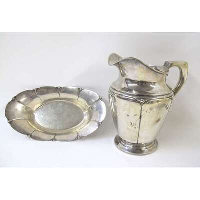 Sterling silver 'Lotus' pattern pitcher and dish Watson Company ...