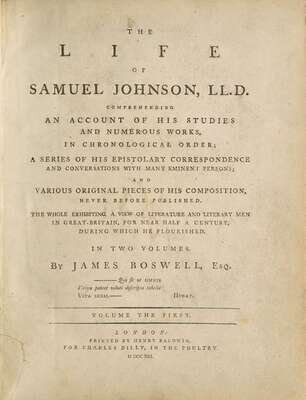 [Literature] [Johnson, Samuel] Boswell, James: The Life of Samuel ...