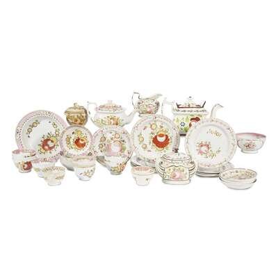 An assembled collection of floral decorated Staffordshire pearlware and ...