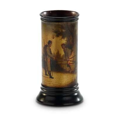 A Russian Lacquer Spill Vase "Soldier and His Sweetheart at the Fence ...