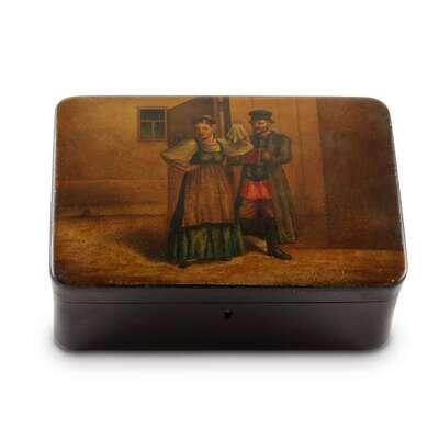 A Russian Lacquer Box "Flirtatious Dance with a Handkerchief ...