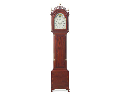 A Federal Carved Mahogany Labeled Tall Case Clock, Aaron Willard (1757-1844), Boston, MA, Circa ...