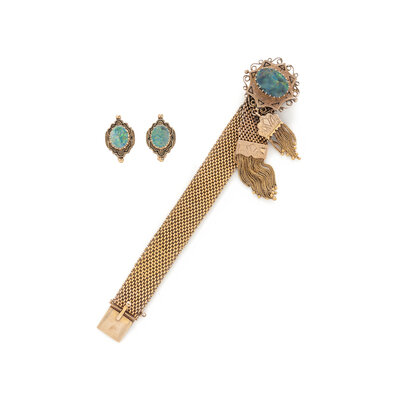 VICTORIAN, BLACK OPAL AND YELLOW GOLD DEMI PARURE Lot 79