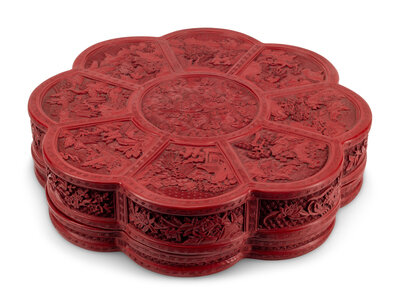 A Large Chinese Carved Red Lacquer Box and Cover Lot 282