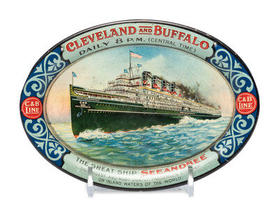 A Cleveland and Buffalo 'Seeandbee Steamer' Tin Lithograph Tip Tray Lot 266