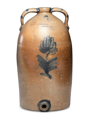 A Schrop Eight-Gallon Cobalt Decorated Stoneware Cooler Lot 189