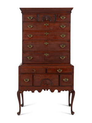 A Queen Anne Fan-Carved Cherrywood Flat-Top High Chest Lot 88