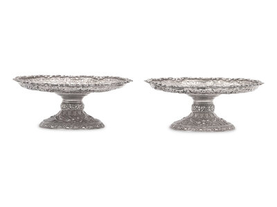 A Pair of Sterling Silver Floral Repousse Tazzas, Tiffany & Co., New York, NY, Circa 1880 Lot 189