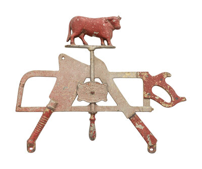A Gloekler's Cast Iron Butcher's Trade Sign with Bull Finial Lot 1205