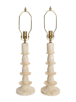 A Pair of Tesselated Carved Bone Table Lamps Lot 104