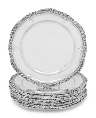A Set of Twelve Continental Silver Dessert Plates Lot 334