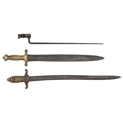 Lot of 3 Edged Weapons, 2 Short Swords and a Socket Bayonet Lot 1513