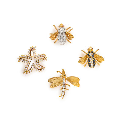 COLLECTION OF YELLOW GOLD AND DIAMOND PINS Lot 353