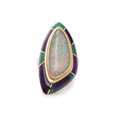 RAOUL SOSA, OPAL, SUGILITE, AND CHRYSOPRASE RING Lot 286