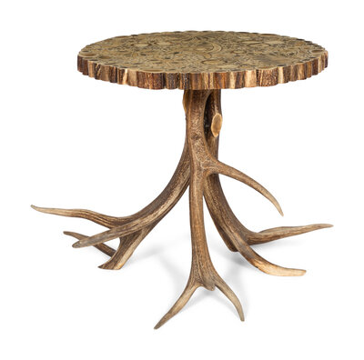 An Elk Antler Pedestal Side Table with Inlaid Antler Veneer Top Lot 2001