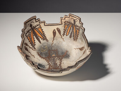 Zuni Terraced Bowl, with Butterflies, Dragonflies, Toads, and Tadpoles ...