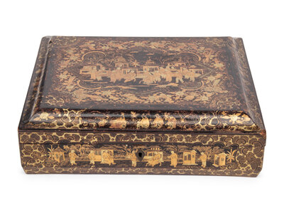 A Chinese Export Black Lacquer and Parcel-Gilt Game Box Lot 1017