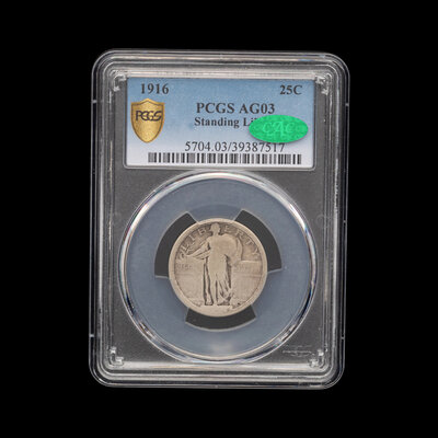 A 1916 Standing Liberty 25c Coin [PCGS AG03; CAC Green Sticker] Lot 217