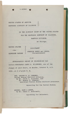 [CAPONE, Alphonse]. THE UNITED STATES OF AMERICA V. ALPHONSE CAPONE. An ...