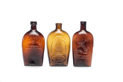 Three Molded Glass Amber Flasks Lot 1298